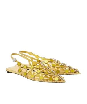 Attico Grid Metallic Leather Slingback Flats