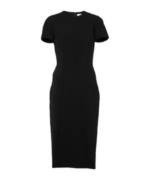 Victoria Beckham Fitted Crepe Midi Dress With Short Sleeves - Black