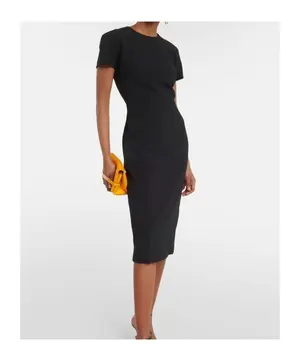 Victoria Beckham Fitted Crepe Midi Dress With Short Sleeves - Black