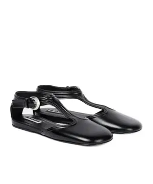 JIL SANDER Leather Mary Jane Flats - Black