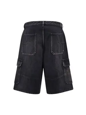 Dior Distressed Cargo Denim Shorts With Button Embellishments - Black