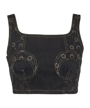 MARINE SERRE Short Denim Tight Vest With Side Zipper - Black