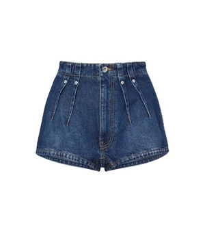 MUGLER Pleated Denim Shorts - Blue