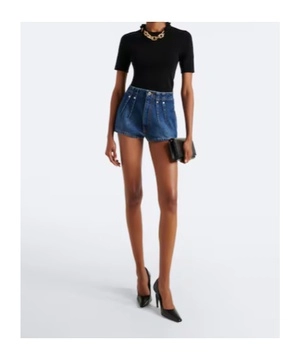 MUGLER Pleated Denim Shorts