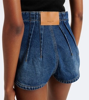 MUGLER Pleated Denim Shorts