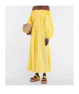 Gabriela Hearst Off-shoulder Linen Dress With Bishop Sleeves