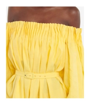 Gabriela Hearst Off-shoulder Linen Dress With Bishop Sleeves