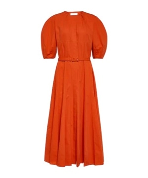 Gabriela Hearst Caden Puff Sleeve Midi Dress - Red