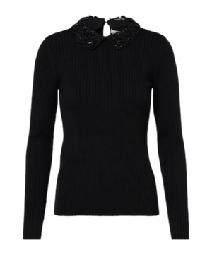 Carolina Herrera Embellished Ribbed-knit Wool Top - Black