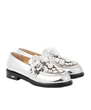MACHMACH Crystal-embellished Metallic Leather Loafers