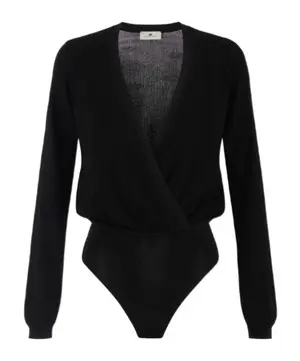 Elisabetta Franchi Ribbed Knit Bodysuit - Black