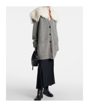 JIL SANDER Wool, Cotton, And Cashmere-blend Cardigan With Detachable Alpaca Collar - Gray