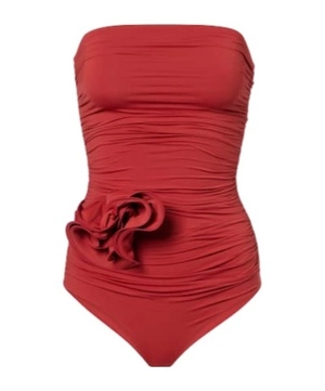 Magda Butrym Floral-appliqué Ruched Swimsuit - Red