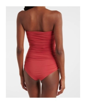 Magda Butrym Strapless Ruched Swimsuit With Floral Appliqu