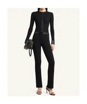 COURREGES Vinyl-trim Ribbed Knit Trousers