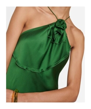 Victoria Beckham Floral Appliqué Draped Satin Halter Top