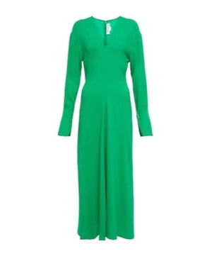 Victoria Beckham V-neck Crepe Midi Dress With Chain Cuff Detail - Green