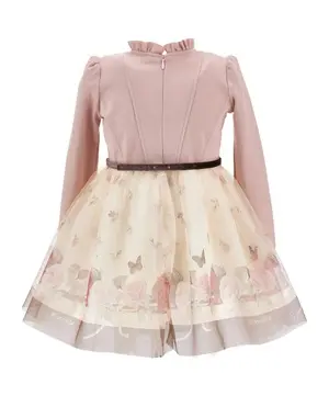 Monnalisa Long Sleeve Floral Print Ruffled Collar Dress