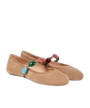 GIANVITO ROSSI Shanti Embellished Suede Ballet Flats - Nude
