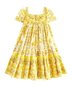 Dolce & Gabbana Printed Cotton Poplin Dress - Yellow