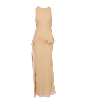 Victoria Beckham Draped Silk Gown - Beige