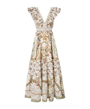 Camilla Floral Ruffled Cotton Maxi Dress - Nude