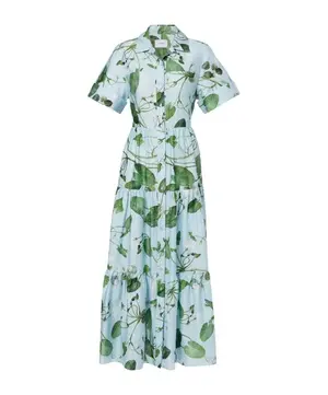 Erdem Tiered Floral Cotton Midi Dress - Blue