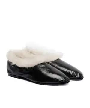 JIL SANDER Shearling-trimmed Leather Slip-on Shoes - Black