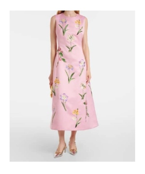 LEO Cleo Floral Embroidered Satin Midi Dress