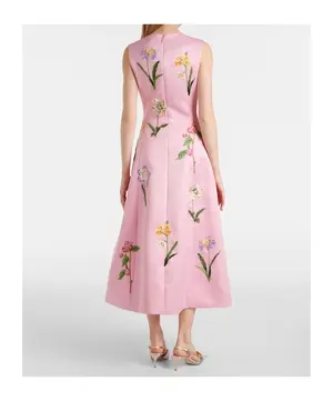 LEO Cleo Floral Embroidered Satin Midi Dress