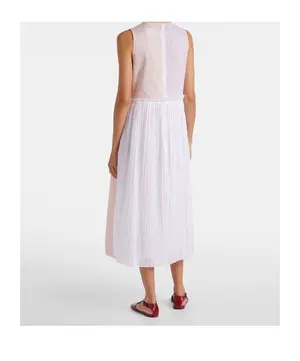 JIL SANDER Pleated Cotton Organza Muslin Midi Dress - White