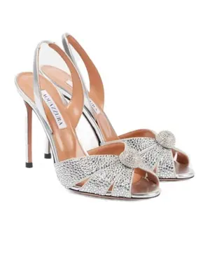 AQUAZZURA Silver Rhinestone Slingback Stiletto Sandals