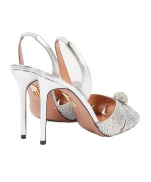 AQUAZZURA Silver Rhinestone Slingback Stiletto Sandals