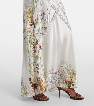 Camilla Floral Silk Satin Slip Maxi Dress With Lace Trims