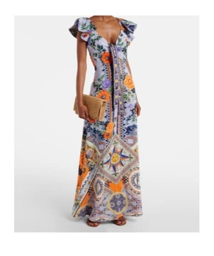 Camilla Printed Linen And Silk Maxi Dress