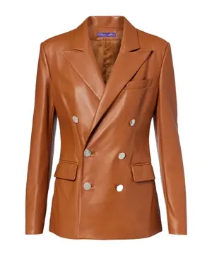 Ralph Lauren Camden Leather Double-breasted Blazer - Brown