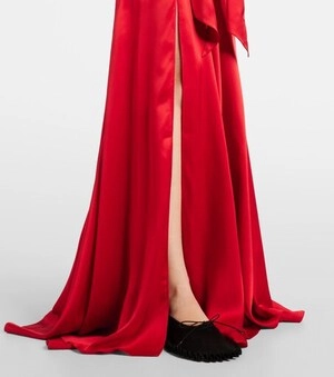 Simone Rocha Silk Satin Gown With Oversized Bows And Open Back - Red