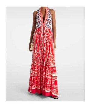 Camilla Halterneck Cotton Poplin Maxi Dress With Tiger Print