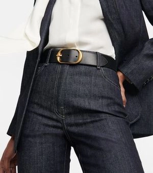 NILI LOTAN Leather Belt With Gold-tone Buckle