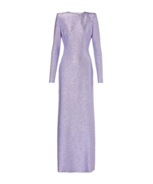 Oscar De La Renta Round Neck Long Sleeve Gown - Purple