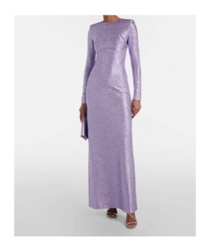 Oscar De La Renta Round Neck Long Sleeve Gown - Purple
