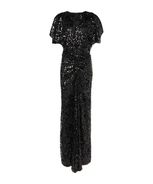 Victoria Beckham Sequined Gathered Gown - Black