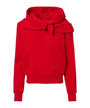Magda Butrym Scarf-detail Cotton-blend Hoodie - Red
