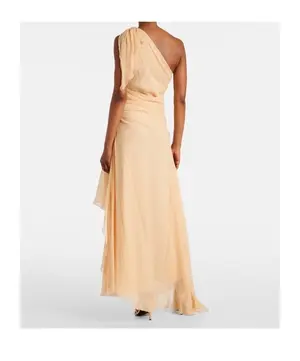 Victoria Beckham Draped One-shoulder Silk Maxi Dress - Beige