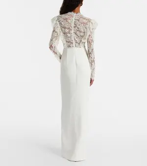 Alessandra Rich Lace Gown With Plunge Neckline And Front Slit