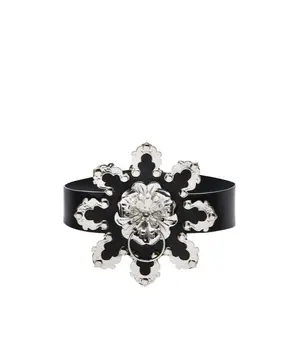 Blumarine Floral Pattern Leather Belt - Black