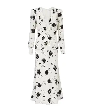 Alessandra Rich Floral Silk Midi Dress - White/black