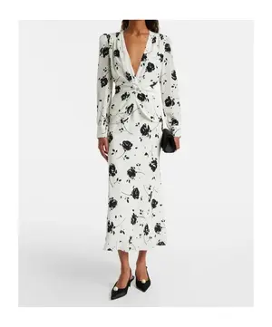 Alessandra Rich Floral Silk Midi Dress
