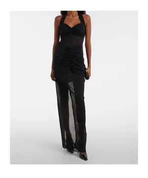 Alessandra Rich Ruched Sheer Mesh Maxi Dress