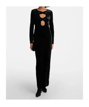 Alessandra Rich Velvet Maxi Dress With Bow Detail